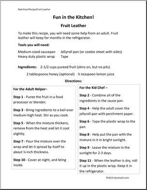 Recipe: Fun in the Kitchen; Fruit Leather (primary) – Abcteach