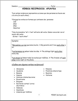 Spanish: Verbos RecÃŒprocos – ExplicaciÃ›n (secundaria) – Abcteach