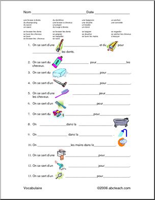 French: Soins de toilette – Abcteach