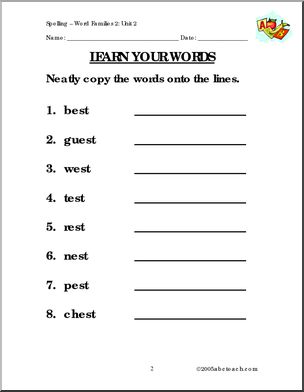 Word Families 2 — Unit 2 “-est” Spelling – Abcteach