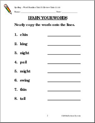 Word Families 1– unit 15 (review units 11 – 14) Spelling – Abcteach