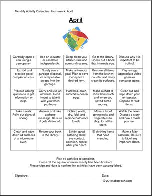 Monthly Activity Calendars:Homework: September (secondary/special needs ...