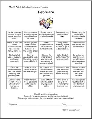 Monthly Activity Calendars:Homework: September (secondary/special needs ...