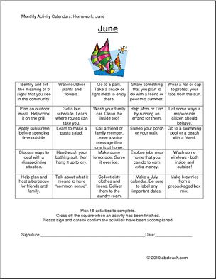 Monthly Activity Calendars:Homework: September (secondary/special needs ...