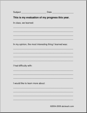 Portfolio Cover/Evaluation Sheet: End-of-Year – Abcteach
