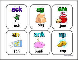Word Families set 1 (color) Small Signs – Abcteach