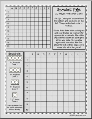 Snowball Fight – a 2-player Print-n-Play Game – Abcteach