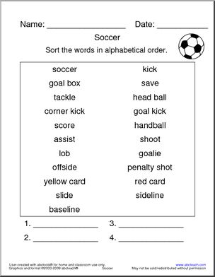 Alphabetical Order – Sports – Page 2 – Abcteach