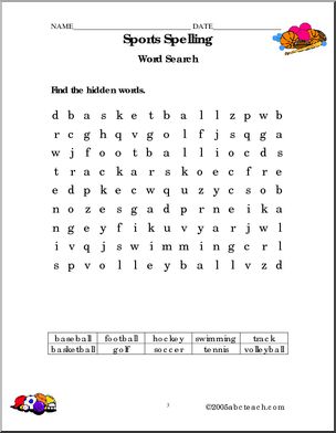 Sports (primary) Spelling – Abcteach