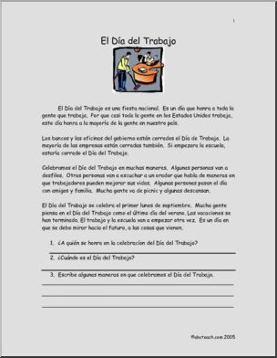 Spanish: ComprensiÃ›n de texto – El dia del trabajo – Abcteach