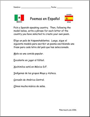 Spanish: Poemas – PaÃŒses y poesÃŒa (elementaria/secundaria) – Abcteach