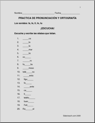 Spanish: Pronunciation & Spelling – “fa,fe,fi,fo,fu” – Abcteach