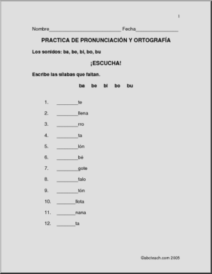 Spanish: Pronunciation & Spelling- “ba,be,bi,bo,bu” – Abcteach