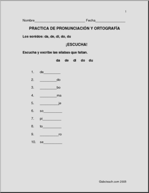 Spanish: Pronunciation & Spelling- “da,de,di,do,du” – Abcteach