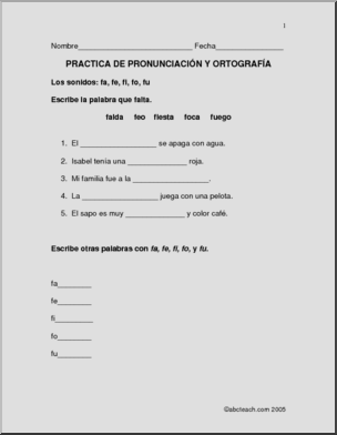 Spanish: Pronunciation & Spelling – “fa,fe,fi,fo,fu” – Abcteach