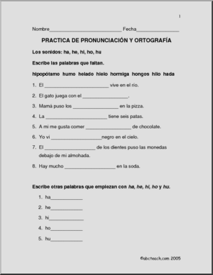 Spanish: Pronunciation & Spelling- “ha,he,hi,ho,hu” – Abcteach