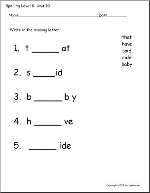 Spelling Level K, unit 10 – Abcteach
