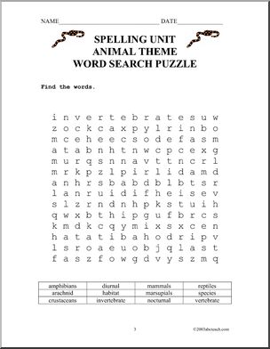 Animals (elem/upper elem) Spelling – Abcteach