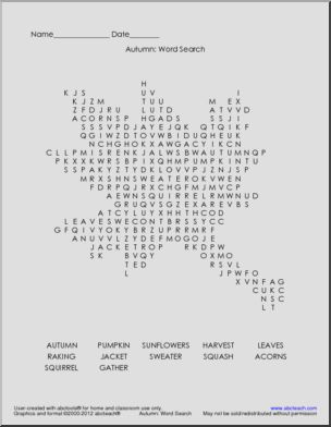 Word Search: Autumn Vocabulary – Abcteach