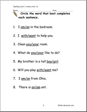 Spelling Level 1, unit 3 (primary) – Abcteach