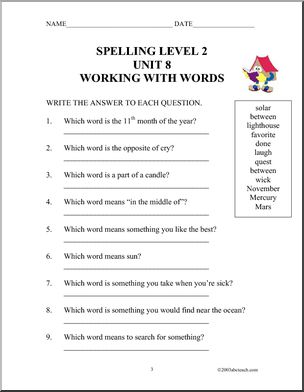 Spelling Level 2, unit 8 (elementary) – Abcteach