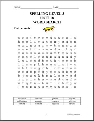 3rd Grade Spelling Unit, set 18 – Abcteach