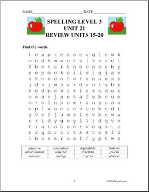 3rd Grade Spelling Unit, set 21 (review sets 15-20) – Abcteach