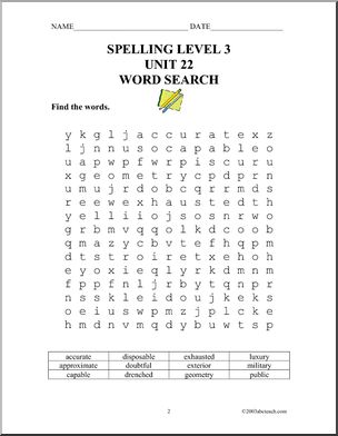 3rd Grade Spelling Unit, set 22 – Abcteach