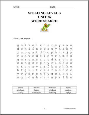 3rd Grade Spelling Unit, set 26 – Abcteach