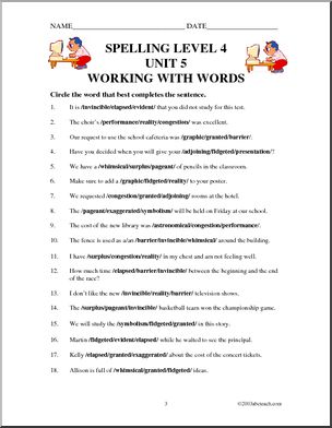 Spelling Level 4, unit 5 (high school-adult) – Abcteach