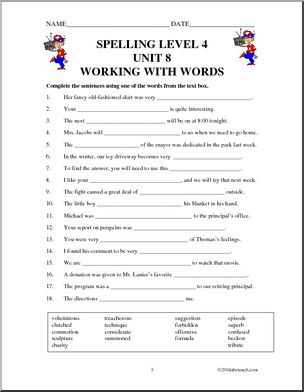 Spelling Level 4, unit 8 (high school-adult) – Abcteach