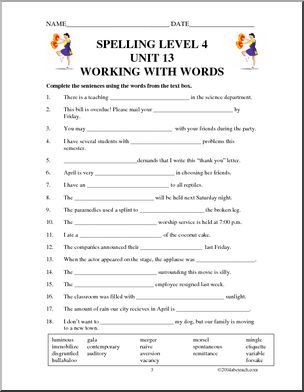 Spelling Level 4, unit 13 (high school-adult) – Abcteach