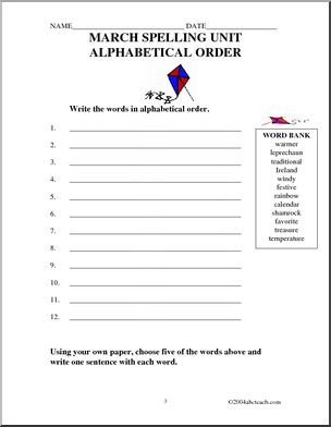 Spelling: March Theme (elem/upper elem) – Abcteach