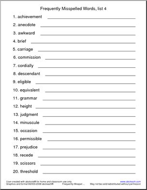 Frequently Misspelled Words (list 12) Circle and Spell – Abcteach