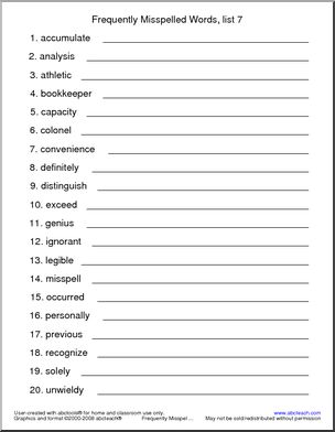 Frequently Misspelled Words (list 11) Word Search – Abcteach