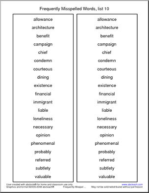 Frequently Misspelled Words (list 2) Crossword – Abcteach
