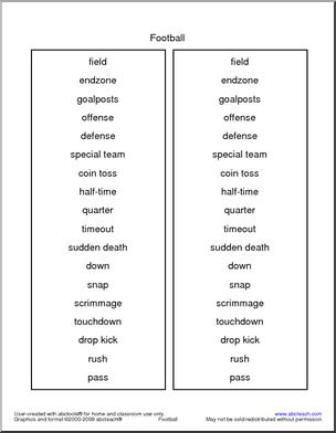 Football Vocabulary Spelling List – Abcteach