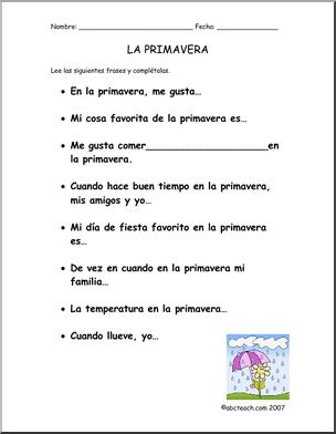 Spanish: La primavera (elementaria/secundaria) – Abcteach