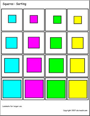 Sorting: squares (color) – Abcteach