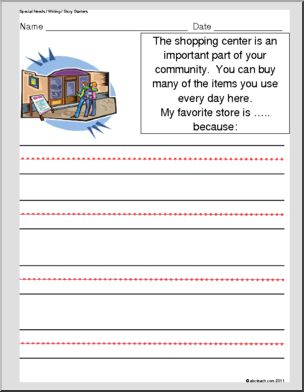 Special Needs: Writing; Story Starters “The Mall” (elem) – Abcteach