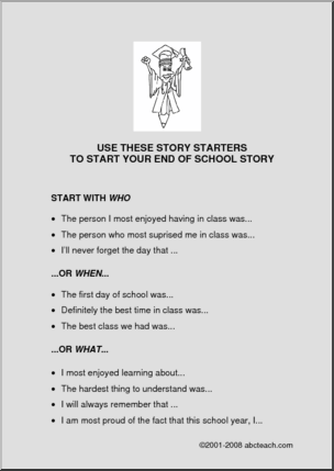 End of the School Year (multiage) Story Starters – Abcteach