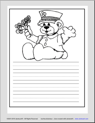 St. Patrick’s Day Bear (three-ruled lines) Writing Paper – Abcteach