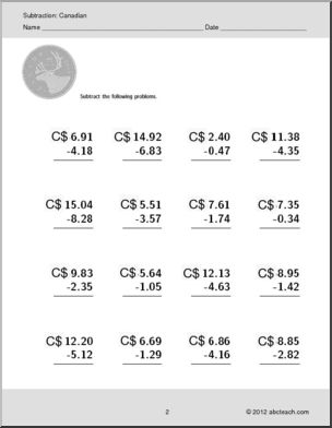 Interactive: Flipchart: Math: Subtraction-Canadian Coins – Abcteach