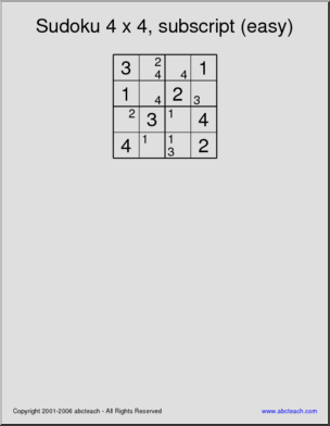 Sudoku 4×4, number hints, easy – Abcteach