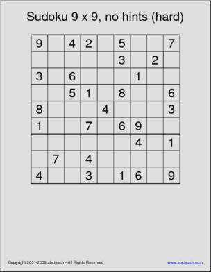 Sudoku 9×9, number hints, easy – Abcteach
