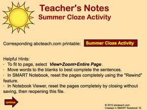 Interactive: Notebook: Reading Comprehension: Cloze: Summer Theme ...