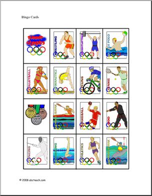 Bingo Cards: Summer Olympics (elem) – color – Abcteach
