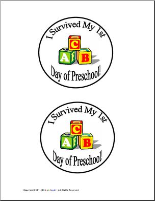 Badge: First Day of Pre-School (preschool/primary) – Abcteach