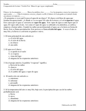 Spanish: ComprensiÃ›n de texto – El Ciclo del Agua – Abcteach