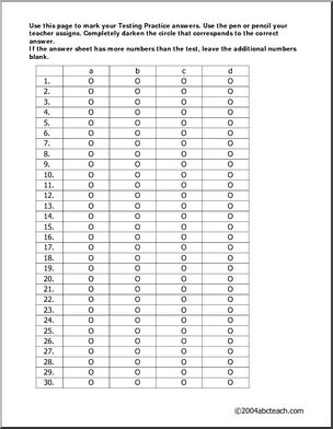 Answer Sheets Testing Practice – Abcteach
